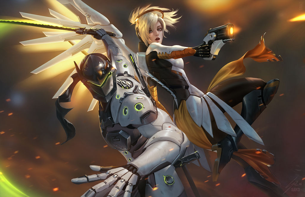 Mercy and Genji by raikoart on DeviantArt Mercy and Genji by raikoart on DeviantArt