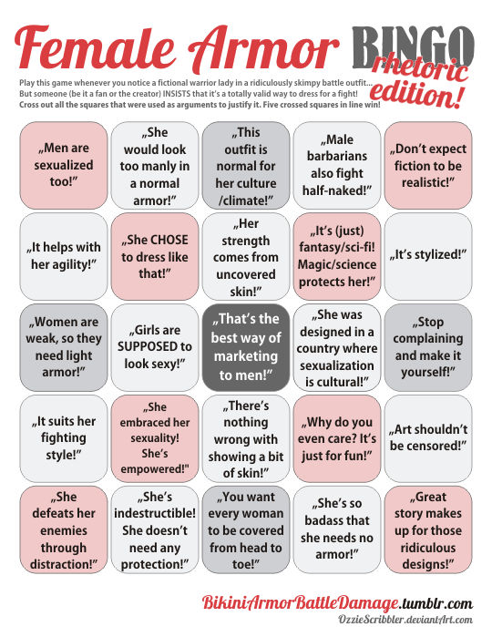 Female Armor Rhetoric BINGO (PDF) by OzzieScribbler on DeviantArt