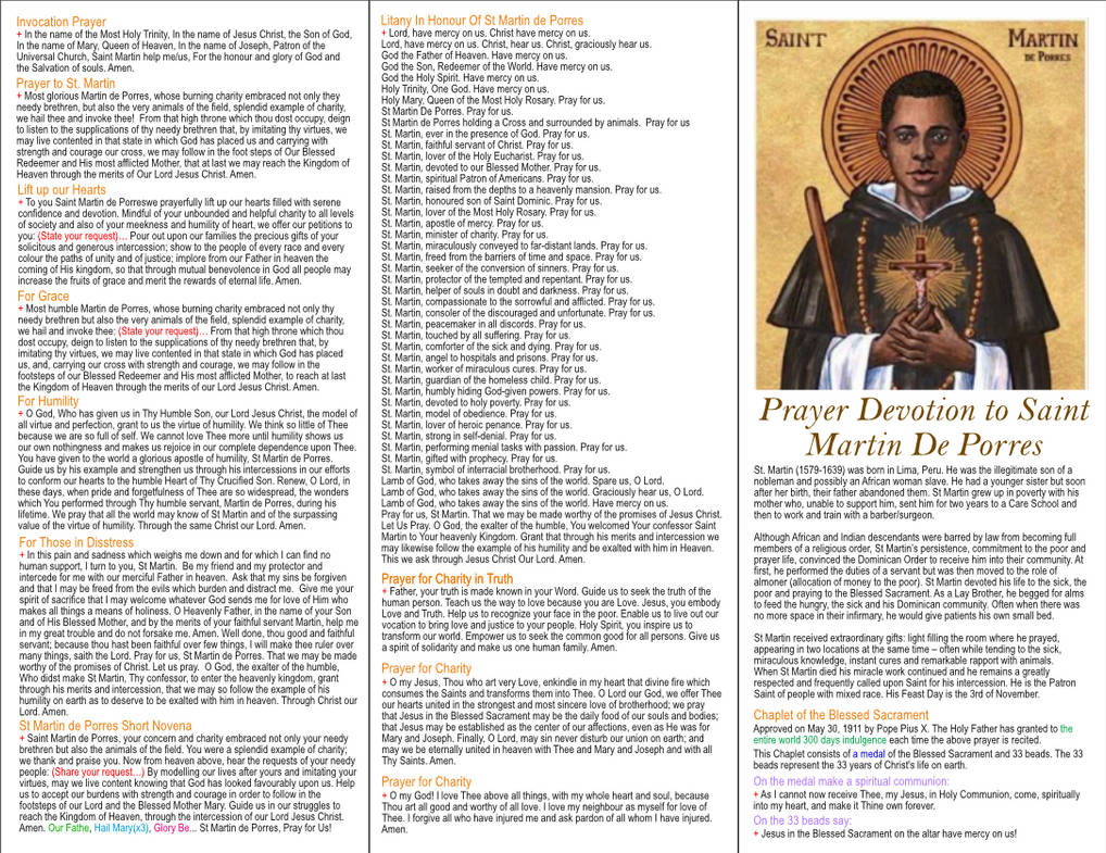 Prayer Devotion to Saint Martin de Porres by CatholicPamphlets on ...