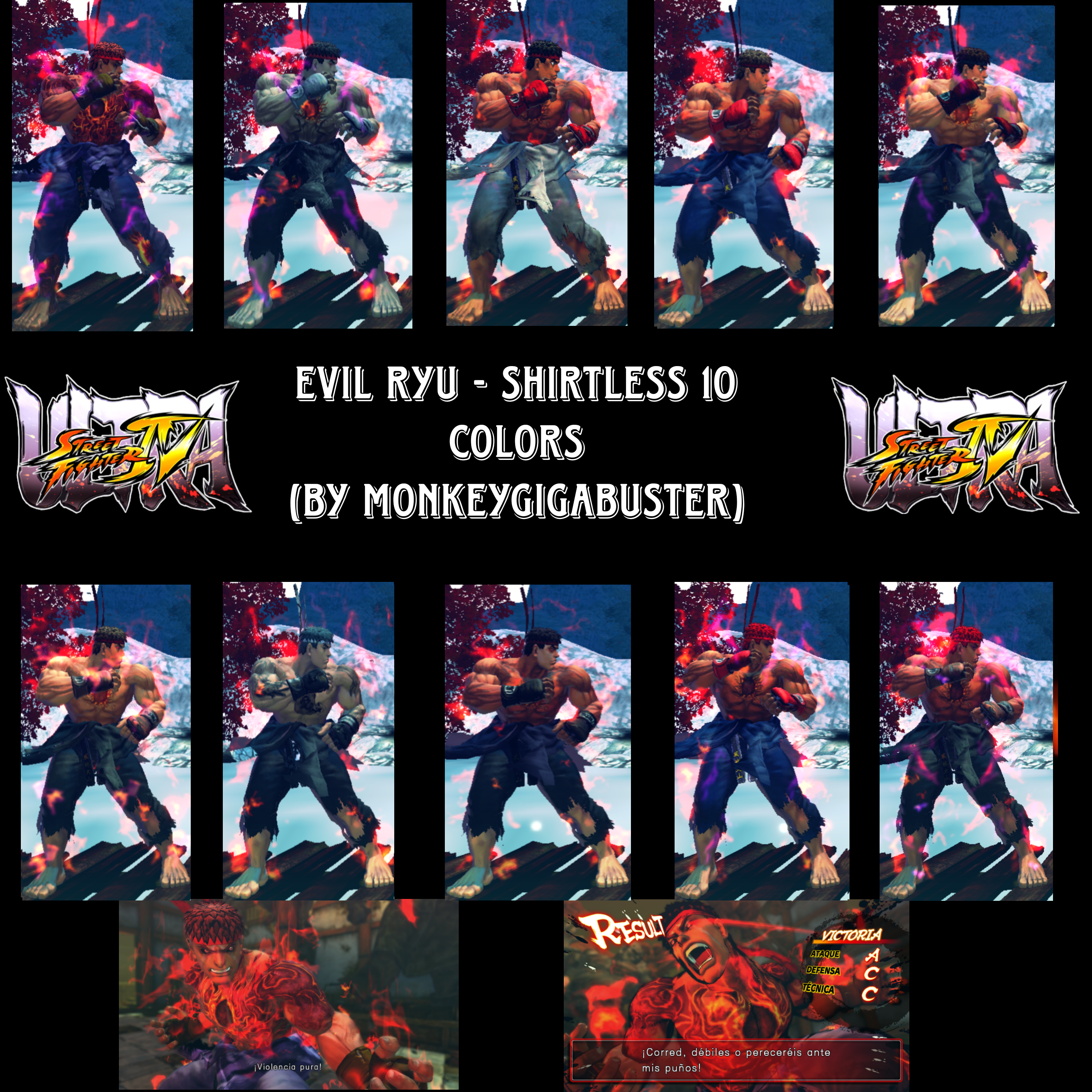 Shirtless Evil Ryu - 10 colors by MANNY452 on DeviantArt