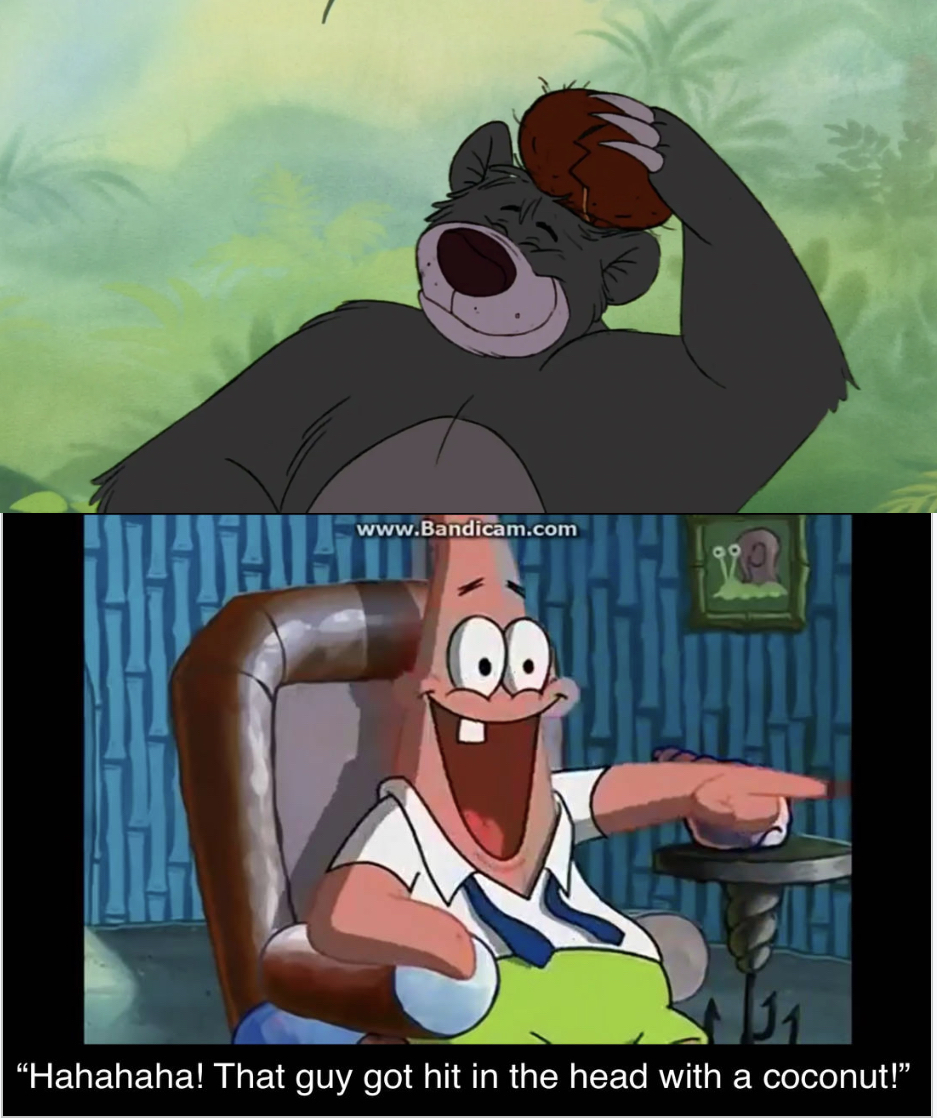 Patrick Star reacts to Baloo using a coconut by MaxGoudiss on DeviantArt