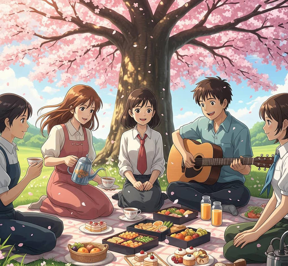 Anime Picnic Bliss - Sakura Spring Vibes by wilnickvisuals on DeviantArt