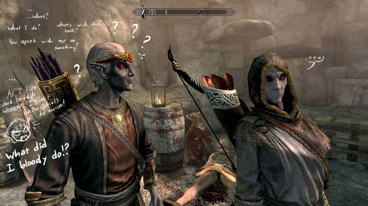 Serious Stink Eye (SKYRIM PIC) by CoffeeAddictedDragon on DeviantArt