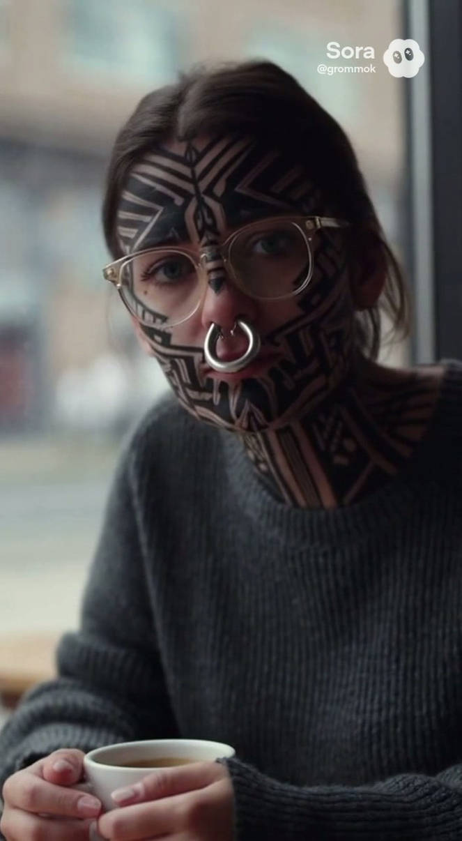Tattooed Woman, Permanent Septum by Gr0mm0k on DeviantArt