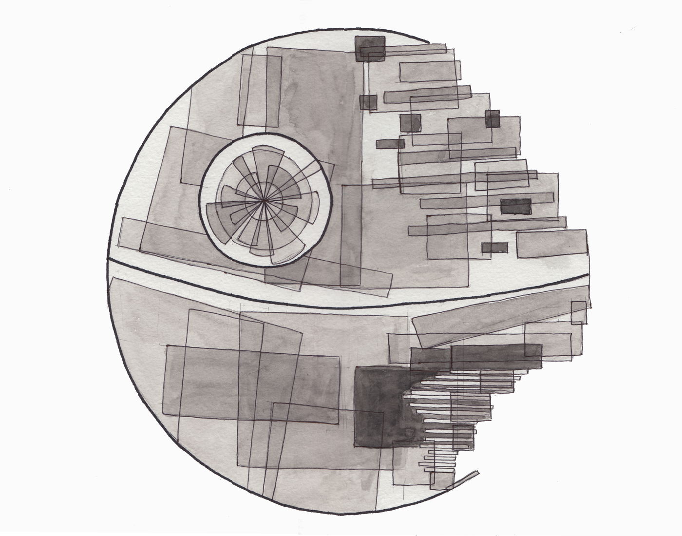 Geometric Watercolor Death Star by LittleSkyPaper on DeviantArt