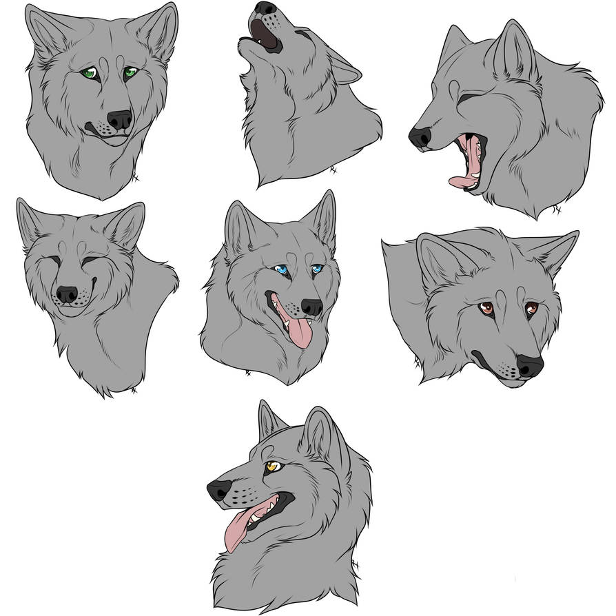 F2U - Wolf/Canine Headshots - Lineart by Draconic-King on DeviantArt