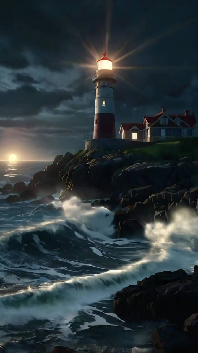 Cinematic night scene of a lighthouse on a rocky by EntertainTime on ...