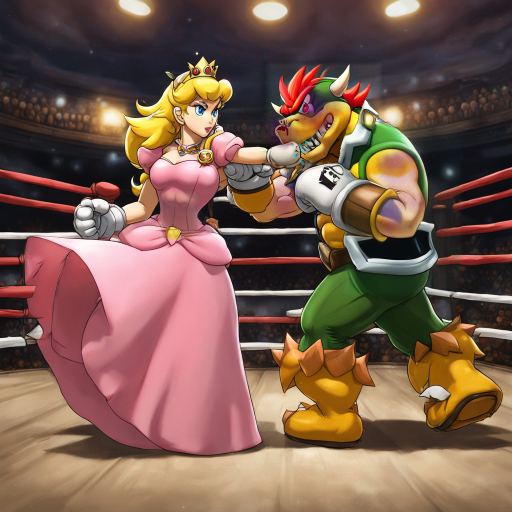 Princess Peach boxing Bowser by LustrousKnight on DeviantArt