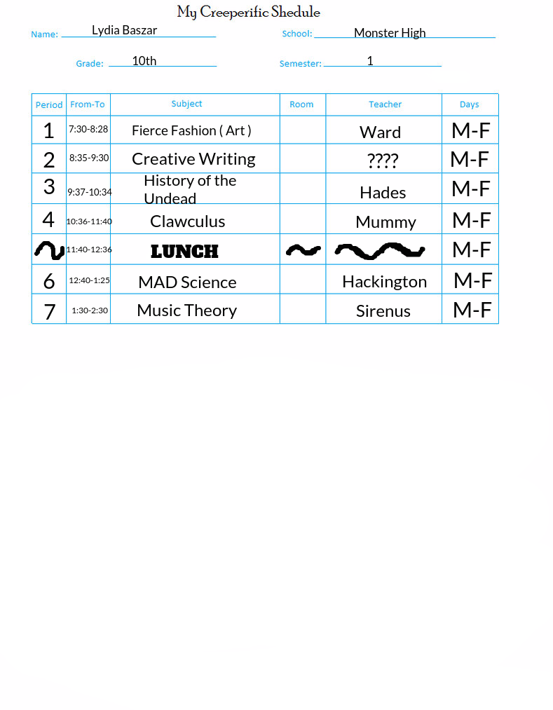 Princess Lydia's Monster High schedule! by MLPBalloonBash on DeviantArt