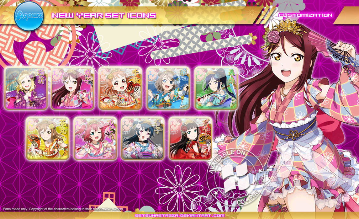 Aqours Yukata Set Icons by setsunastrgzr on DeviantArt