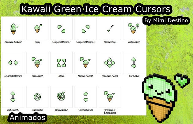 Sweet Cute Kawaii Green Ice Cream Cursors Set by Nalexnu on DeviantArt