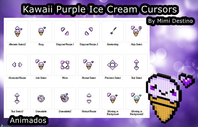 Sweet Cute Kawaii Purple Ice Cream Cursors Set by Nalexnu on DeviantArt