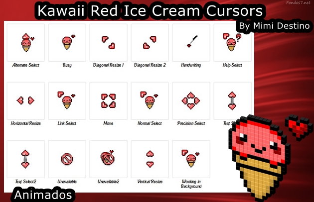 Sweet Cute Kawaii Red Ice Cream Cursors Set by Nalexnu on DeviantArt