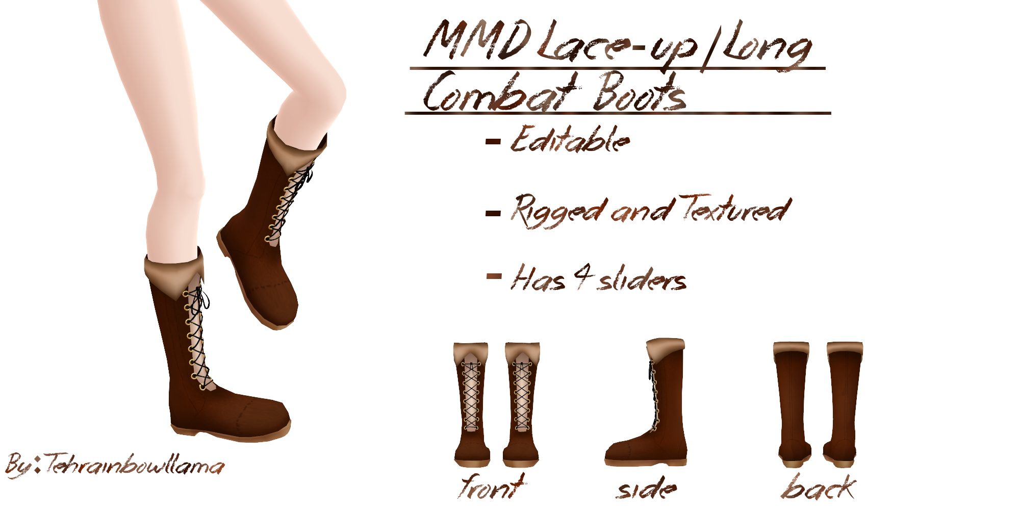 MMD Lace-up/ Long Combat Boots by Tehrainbowllama on DeviantArt