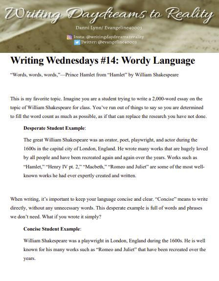 NEW: Writing Wednesday #14 Wordy Language by writeddreams2reality on ...