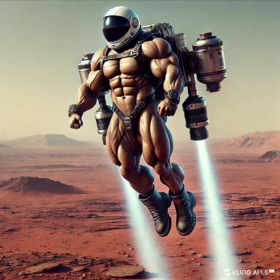 Muscular Astronaut With Jetpack Landing On Mars by Muscle-Magnificence on DeviantArt