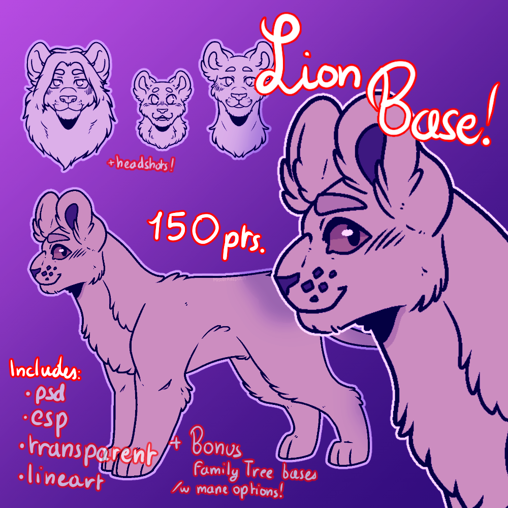 Lion Base + Family Tree Headshots - 150 POINTS by PURPURC4T on DeviantArt