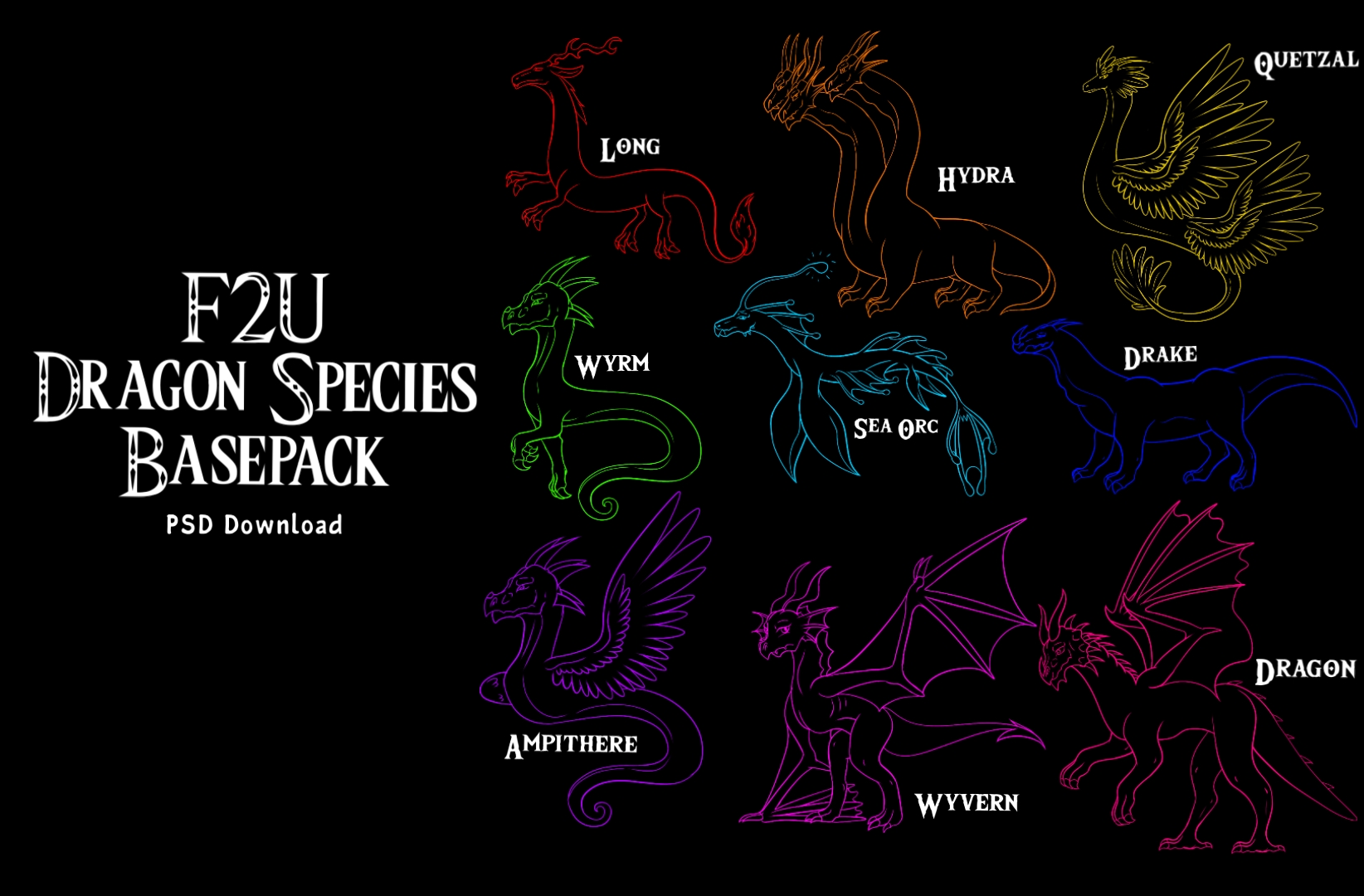 F2U Dragon Species Base Pack (PSD) by AithusaLive on DeviantArt