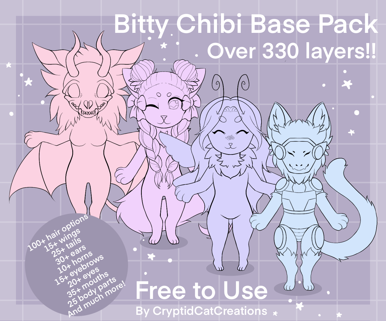 HUGE F2U Bitty Chibi Furry Base by CryptidCatCreations on DeviantArt
