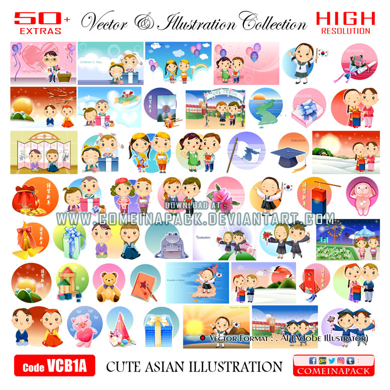 Vector Collection : Cute Asian Illustration VCB1A by comeinapack on ...