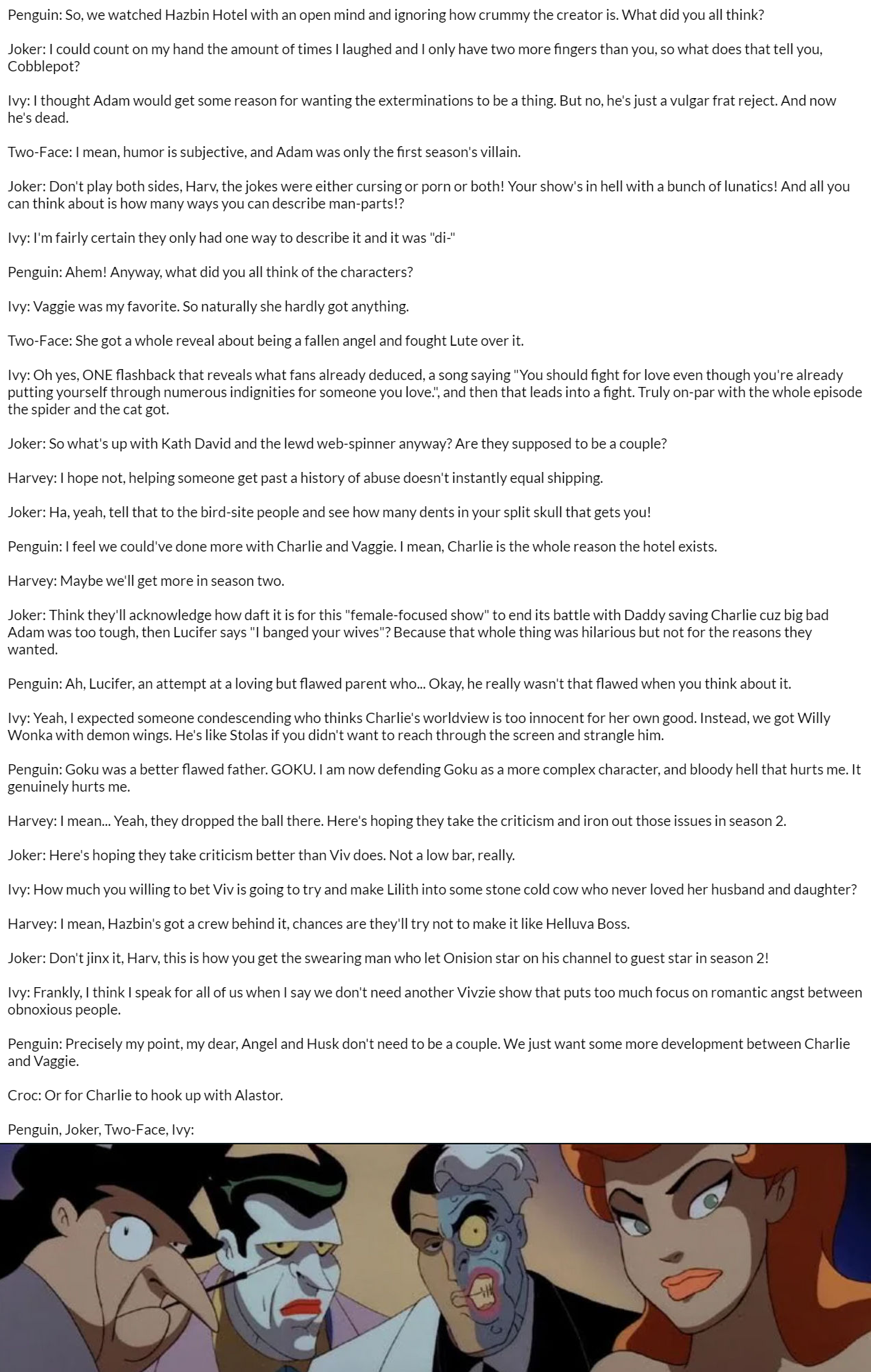 BatmanVillainsArgueAboutHazbinStrip by Hypno-Scream on DeviantArt