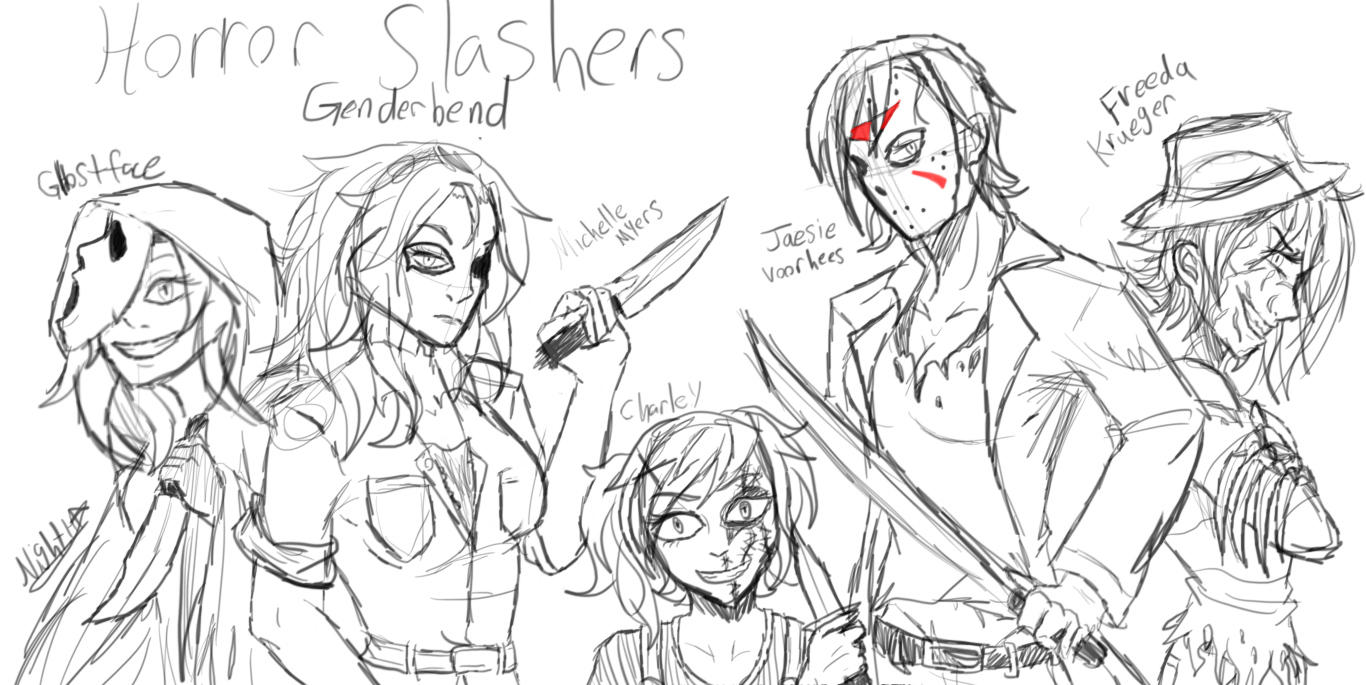 Horror Slashers GENDERBEND (sketch) by nightmarehoodie on DeviantArt