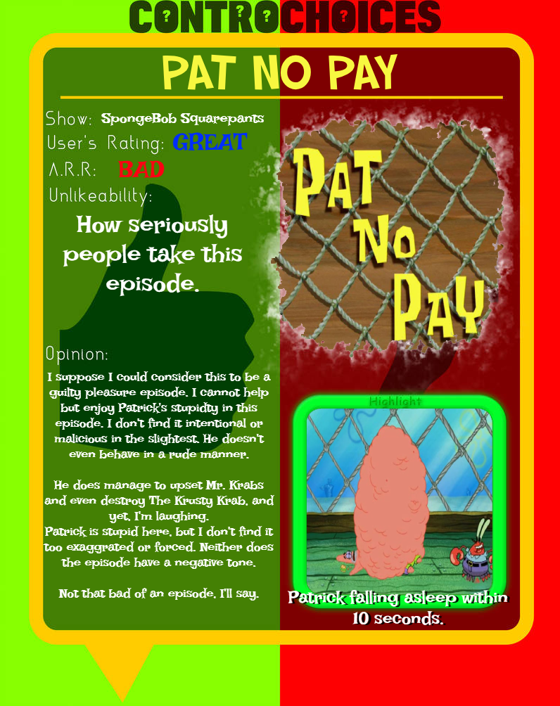 Controchoices #P5: Pat No Pay (SpongeBob) by BobClampettFan164 on ...