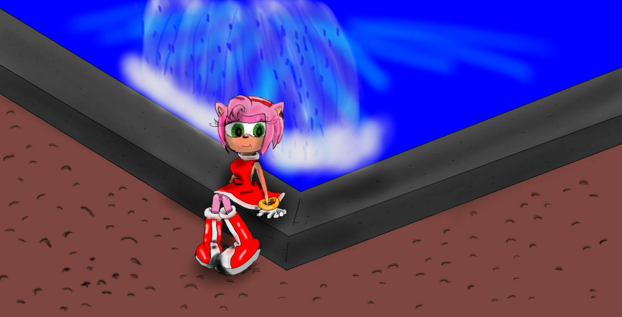 Amy Rose by the Fountain by Rosewaterfairy on DeviantArt