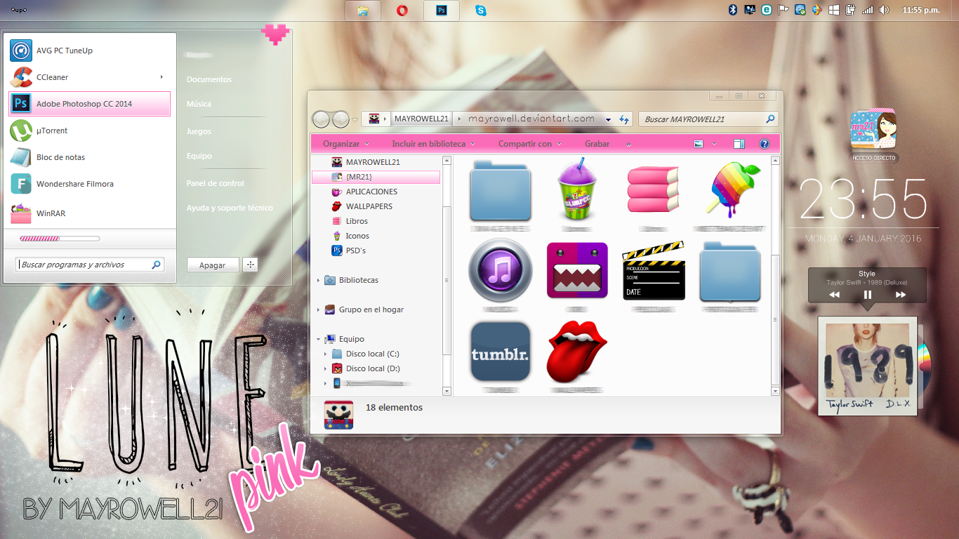 Lune Pink theme for Windows 7 by MayRowell on DeviantArt