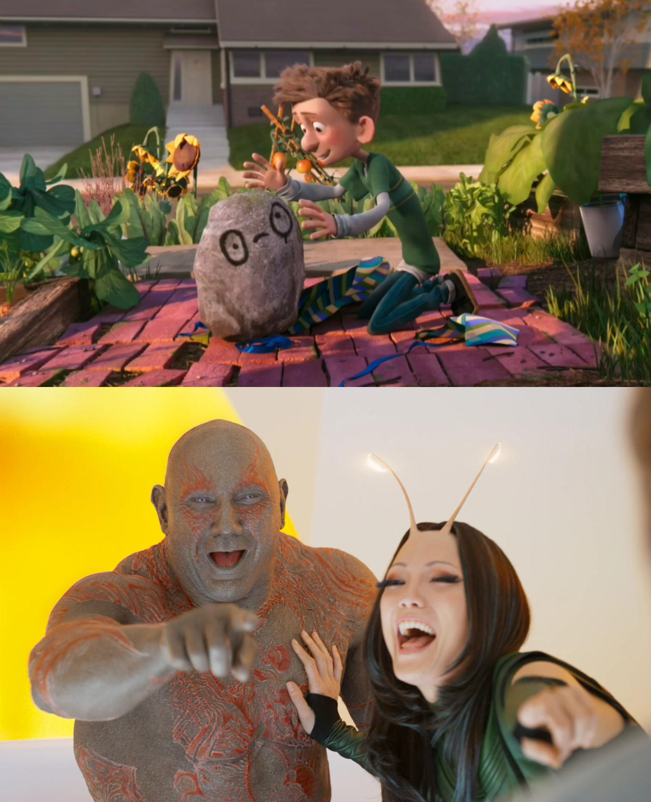 Drax and Mantis Laugh at Barney Getting a Rock by jacobstout on DeviantArt