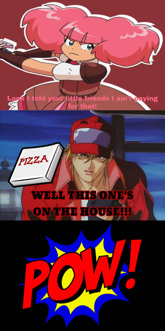 Terry Bogard Throws Pizza at Rosemary (HGS) by jacobstout on DeviantArt