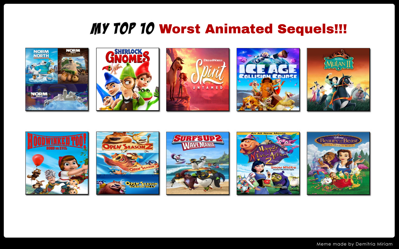 My Top 10 Worst Animated Sequels!!! by jacobstout on DeviantArt