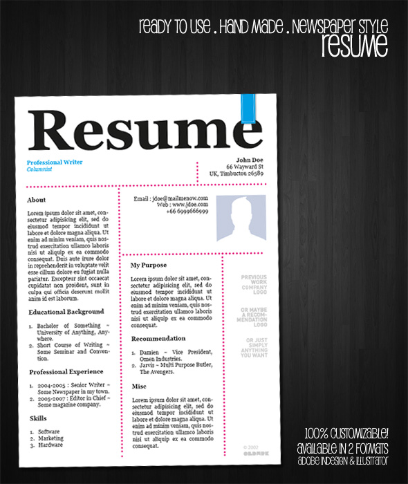 Free Resume Template . Newspaper Style by OLDwerks on DeviantArt