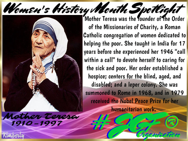 JGF Womens History Month Mother Teresa Poster by Kimberly-at-JGF on ...