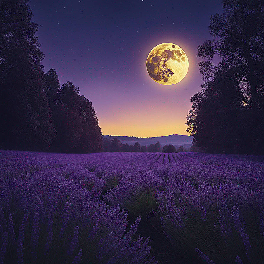Hunters moon over lavender flowers by Dreamworkart on DeviantArt