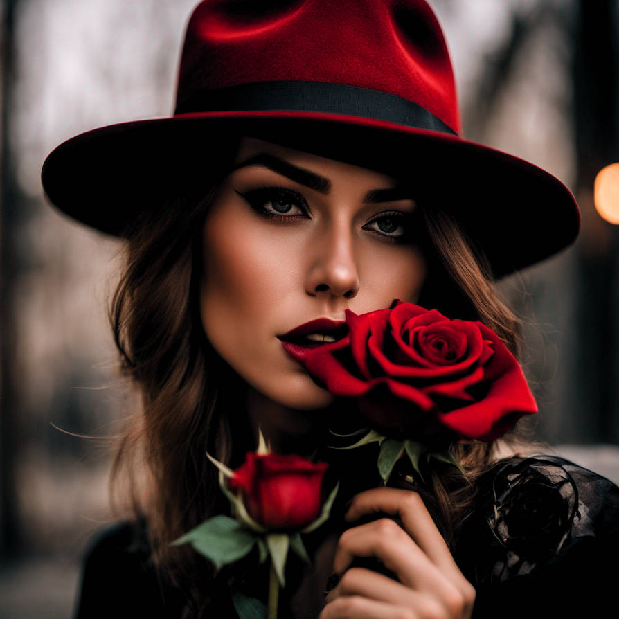 A woman holding two roses by Dreamworkart on DeviantArt