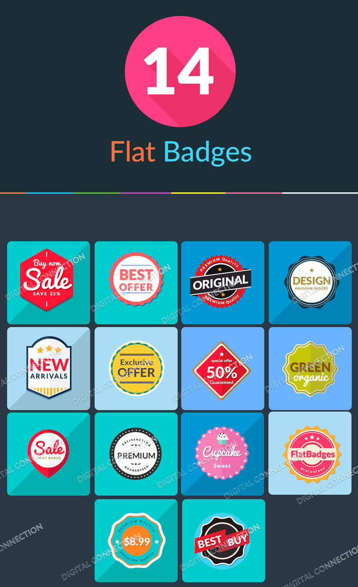 .: 14 Flat Badges PSD :. by DigitalConnection on DeviantArt