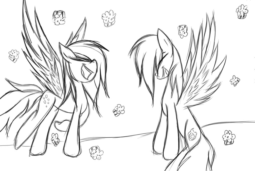Derpy and FireAlucardJade raining muffins Sketch by derpy11 on DeviantArt