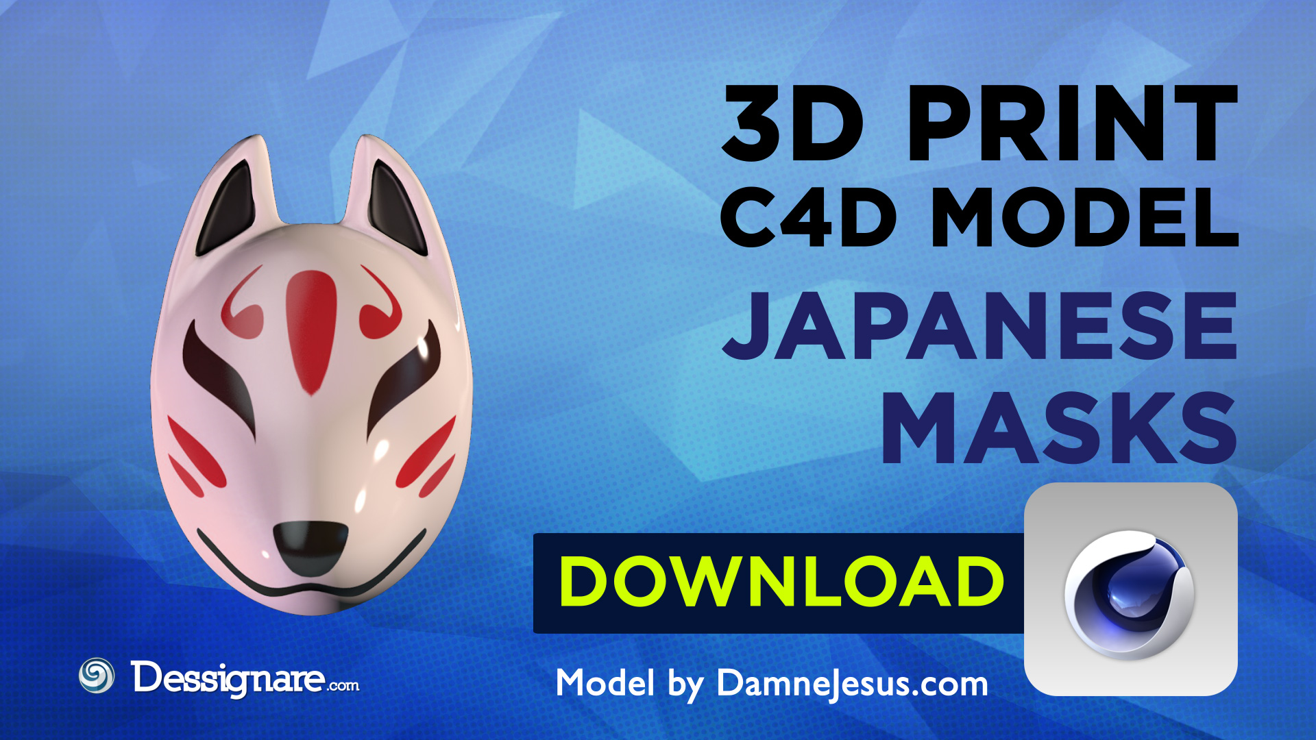 Kitsune Fox Japanese Mask - 3d print model by Dammne on DeviantArt