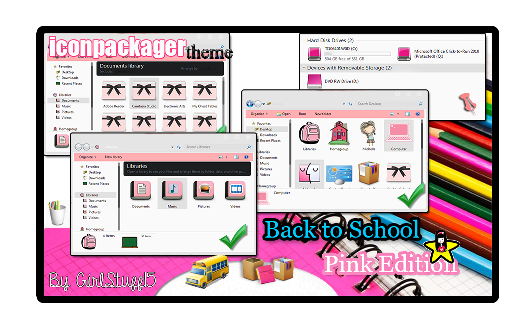 Iconpackager Theme (Back to School) PINK EDITION by girlstuff15 on DeviantArt