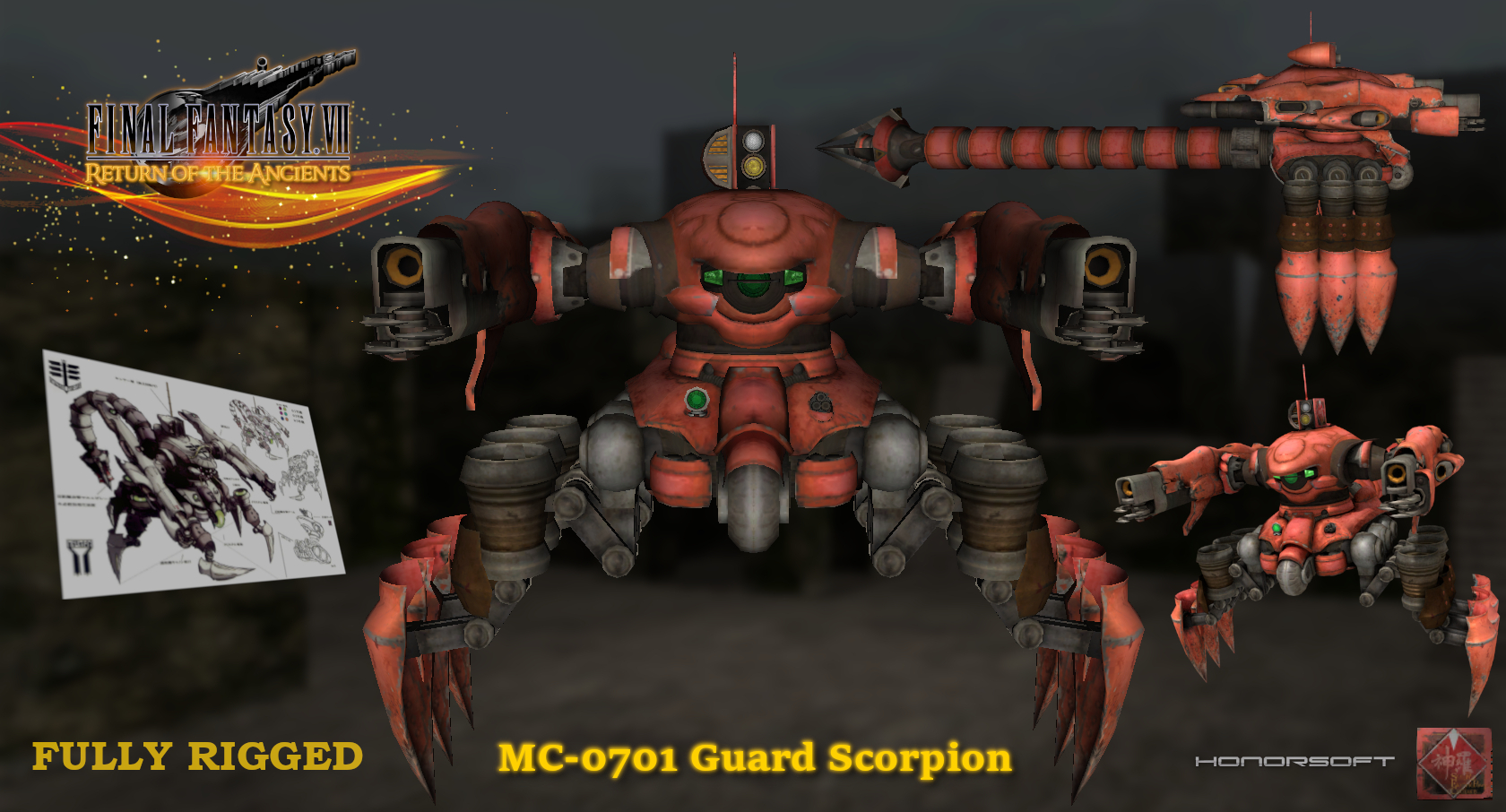 FF7 MC0701 Guard Scorpion RIGGED(FBX,BLEND,DAE DL) by Honorsoft on ...