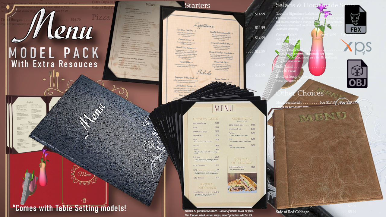 Menu Model Pack (XPS FBX OBJ) DOWNLOAD by Honorsoft on DeviantArt