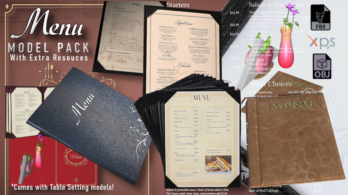 Menu Model Pack (XPS FBX OBJ) DOWNLOAD by Honorsoft on DeviantArt