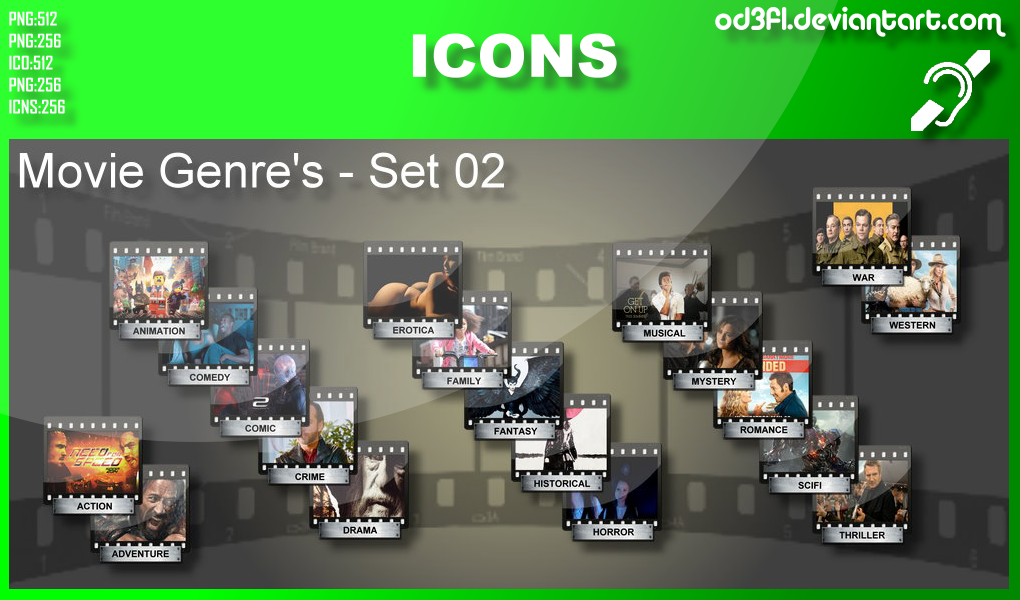 Movie Genre Icons - Set 02 by od3f1 on DeviantArt