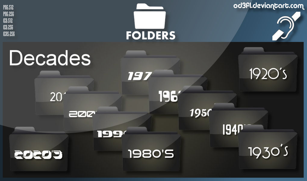 Decade Folders 1920s-2020s by od3f1 on DeviantArt