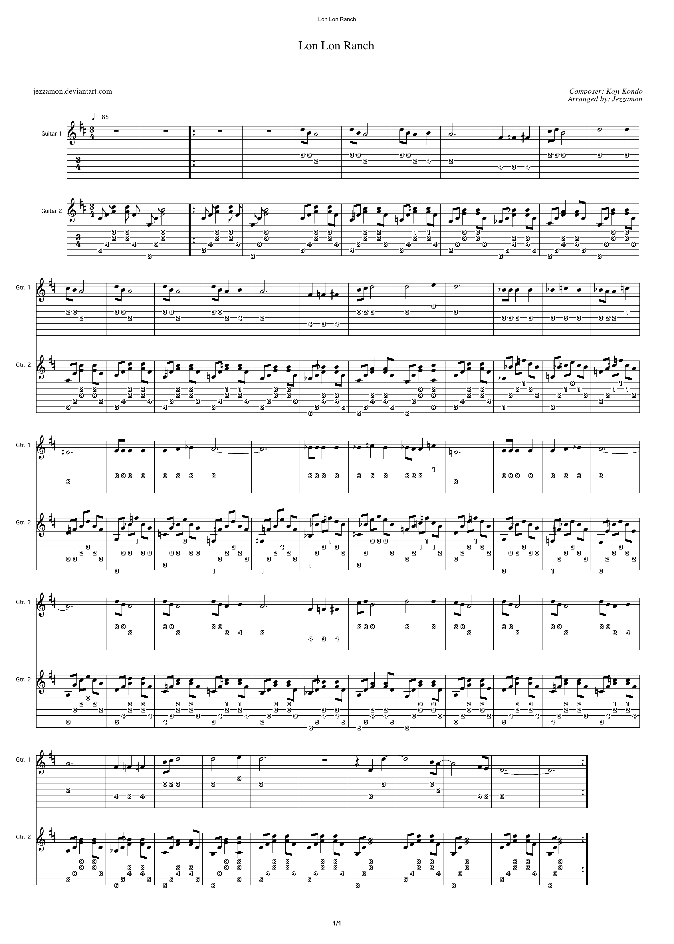 Lon Lon Ranch Guitar Tab By Jezzamon On Deviantart