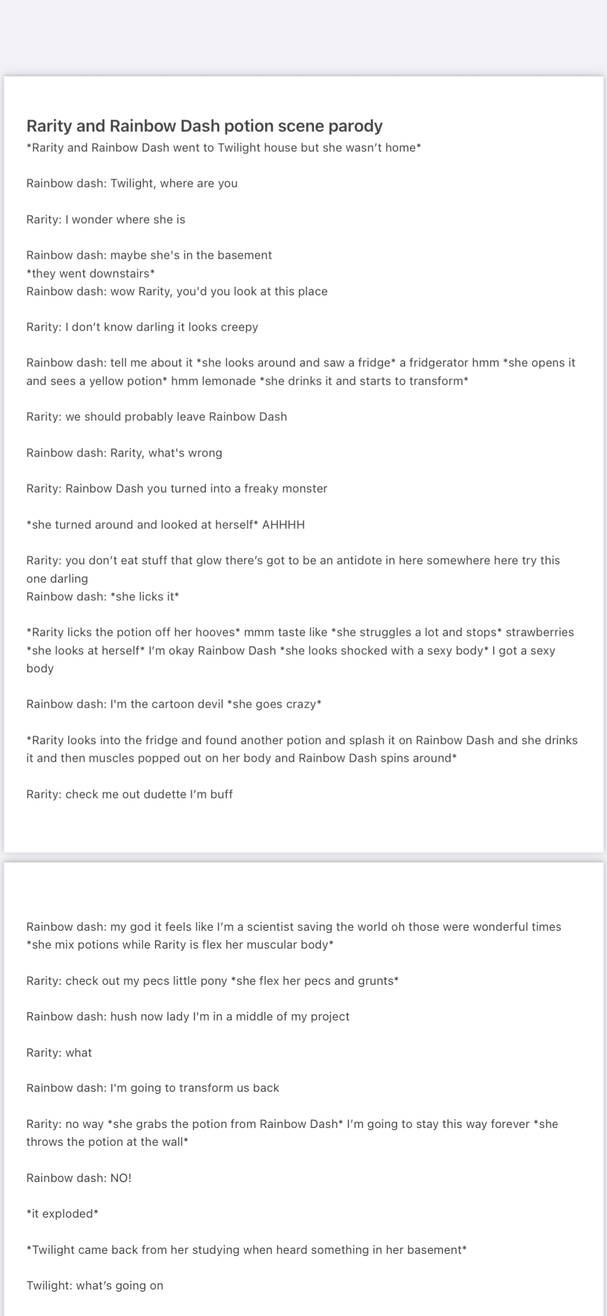 Rarity and Rainbow Dash potion scene parody by muchhddh on DeviantArt