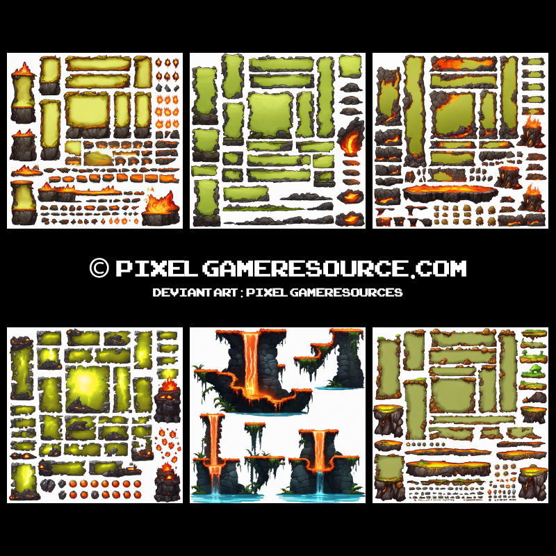 97 Tilemap 2D Video Game Assets Lava Bundle 24 by PixelGameResources on ...