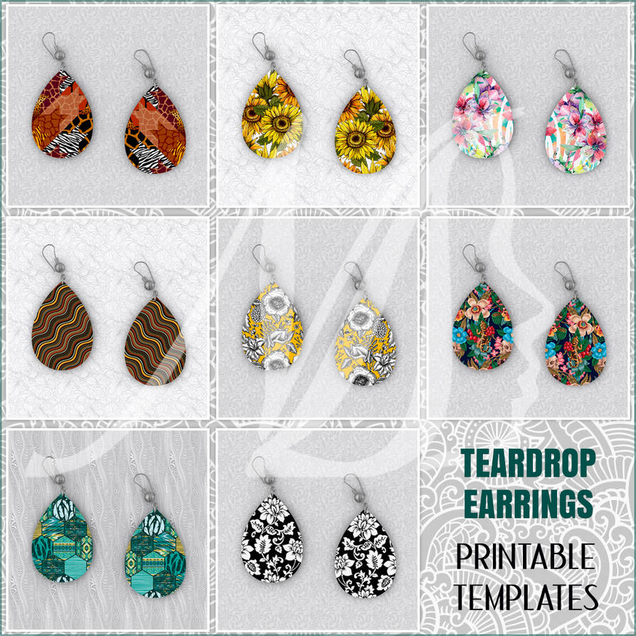 Printable Teardrop earrings template 4 A4 pages by NicoleDesign79 on ...