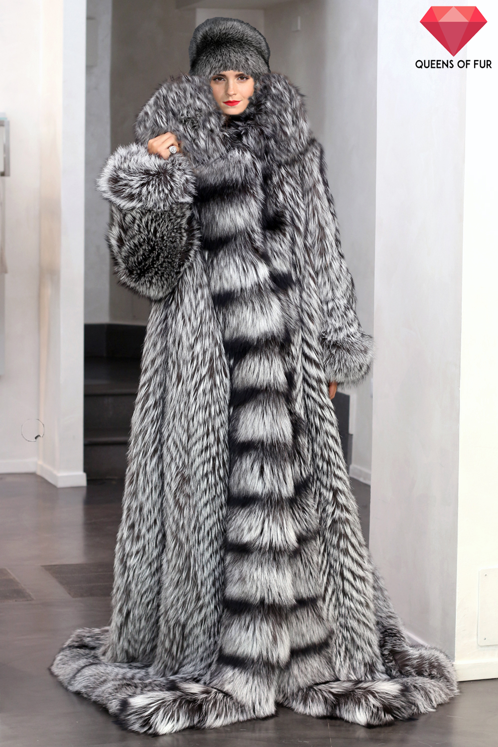 Emma Watson in silver fox fur coat and hat by Queens-Of-Fur on DeviantArt